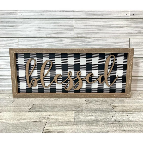 Young's | Accents | Farmhouse Buffalo Plaid Blessed Home Decor Sign ...